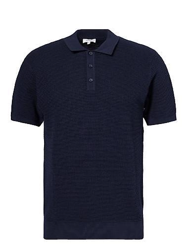ARNE Rib-knit Cotton Polo Shirt - Navy