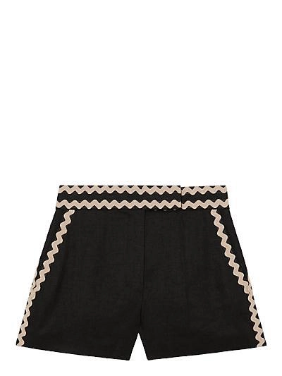 REISS Mila Wave-trim Linen Shorts - Black