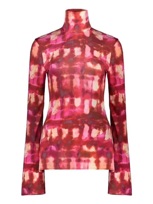 ELLERY Abstract Print High Neck Long Sleeve Top - Red