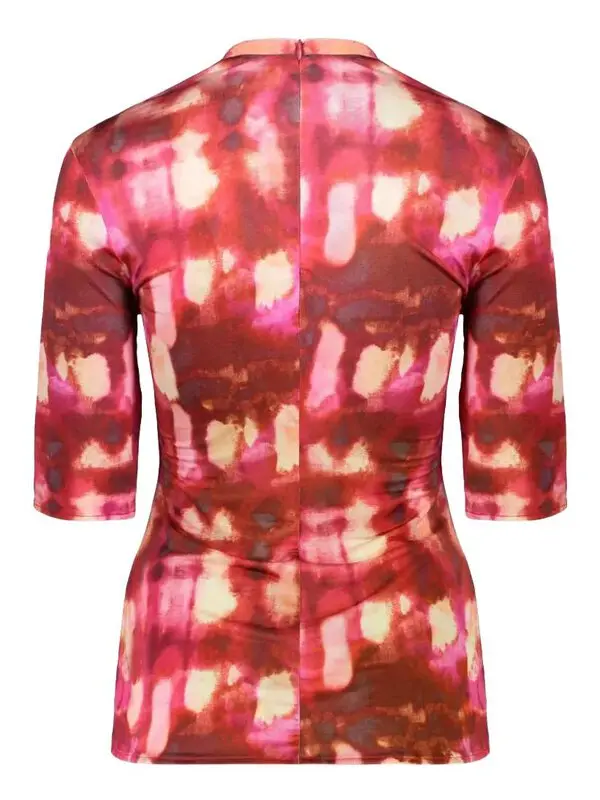 ELLERY Abstract Print High Collar Three-quarter Sleeve Top - Red
