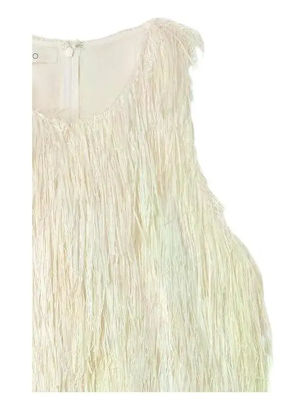 Co Collection Racer-back Top With Fringe Detail - Neutrals