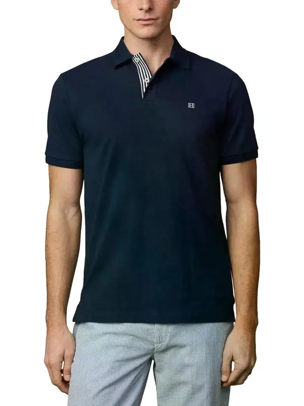 HACKETT  Stripe-trim Logo-embroidered Polo Shirt - Blue