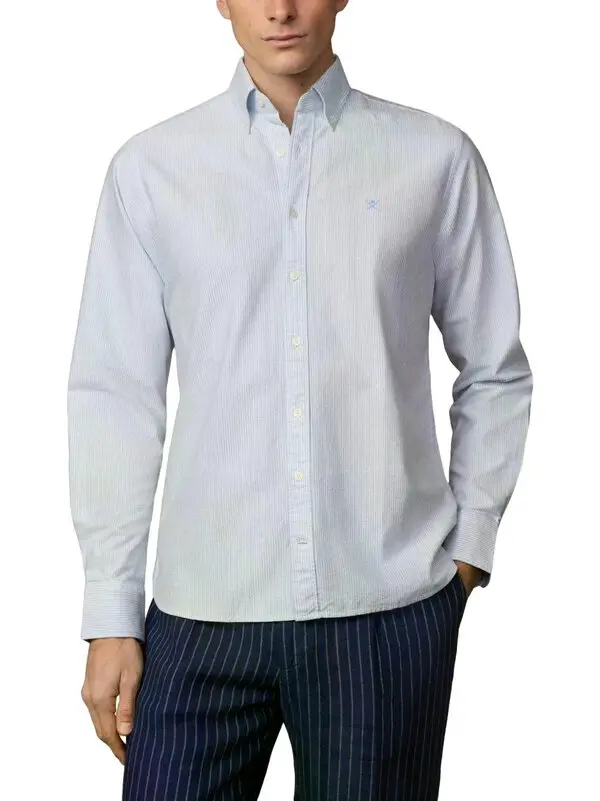 HACKETT  Ticking-stripe Cotton Shirt - Blue