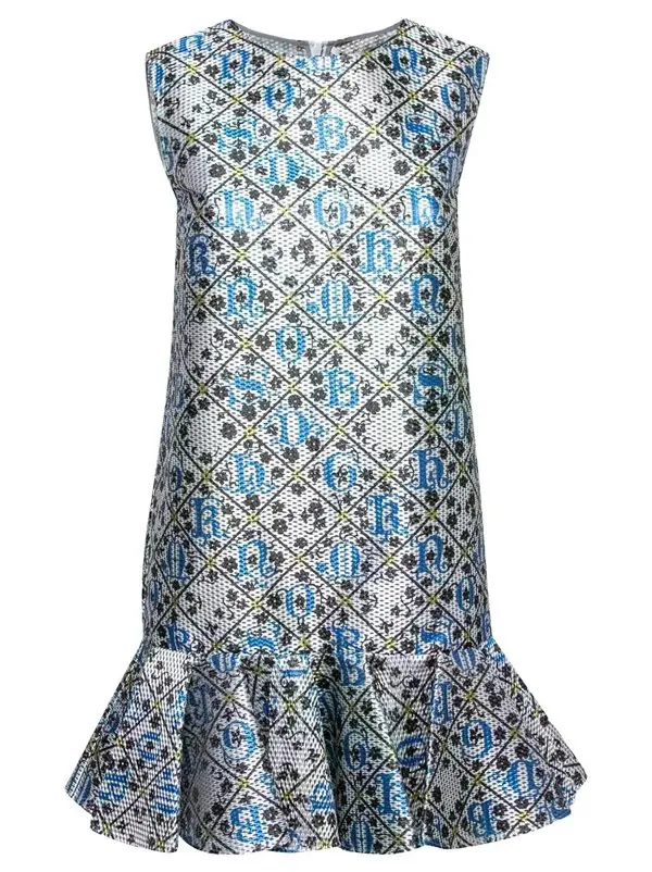 MARY KATRANTZOU Metallic Graphic Print Sleeveless Dress - Grey