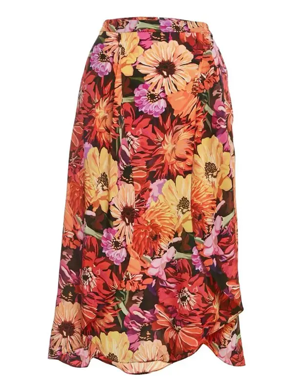 Stella McCartney Floral Print Asymmetric Hem Midi Skirt - Orange