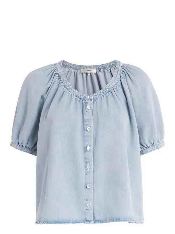 FRAME Scoop Neck Blouse With Gathered Detailing - Blue