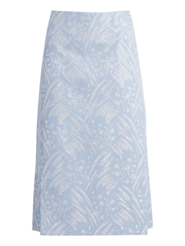 Tory Burch Metallic Floral Jacquard Midi Skirt - Blue
