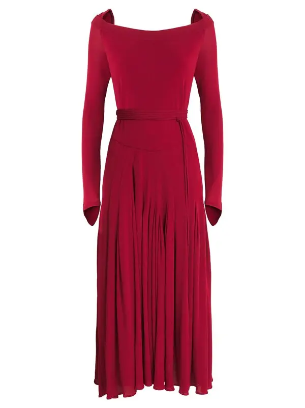 Tory Burch Jersey Pleated Midi Dress - Red