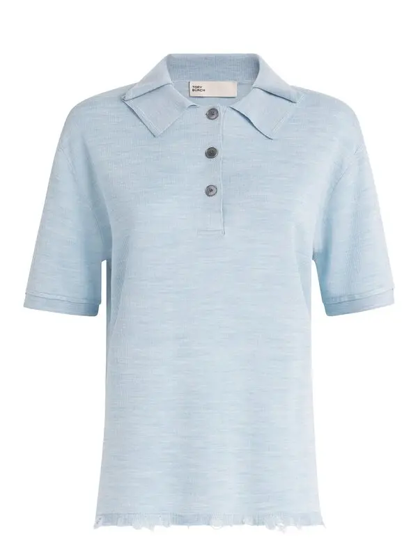Tory Burch Silk-blend Distressed Polo Shirt - Blue