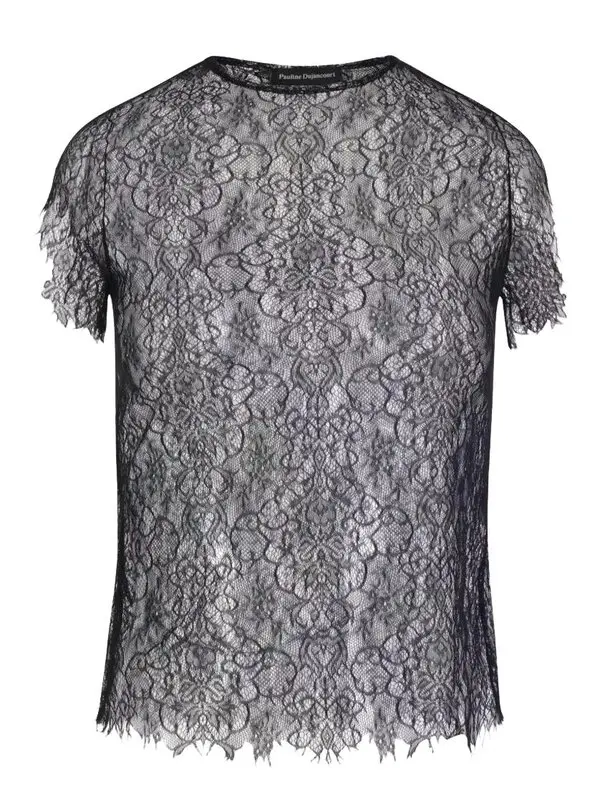 PAULINE DUJANCOURT Lace Short-sleeve Top - Black