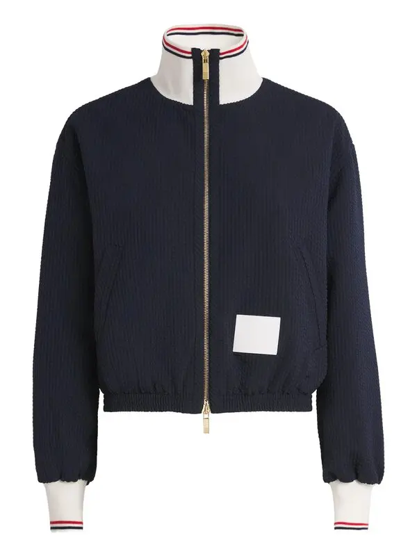 Thom Browne Wool Seersucker Track Jacket - Navy