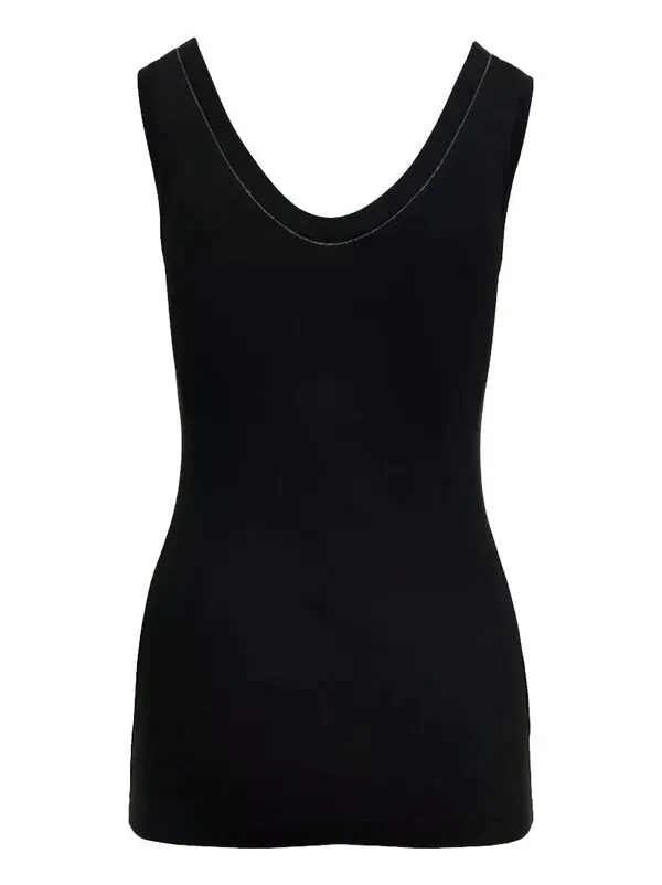 Brunello Cucinelli Monili Detail Ribbed Knit Tank Top - Black