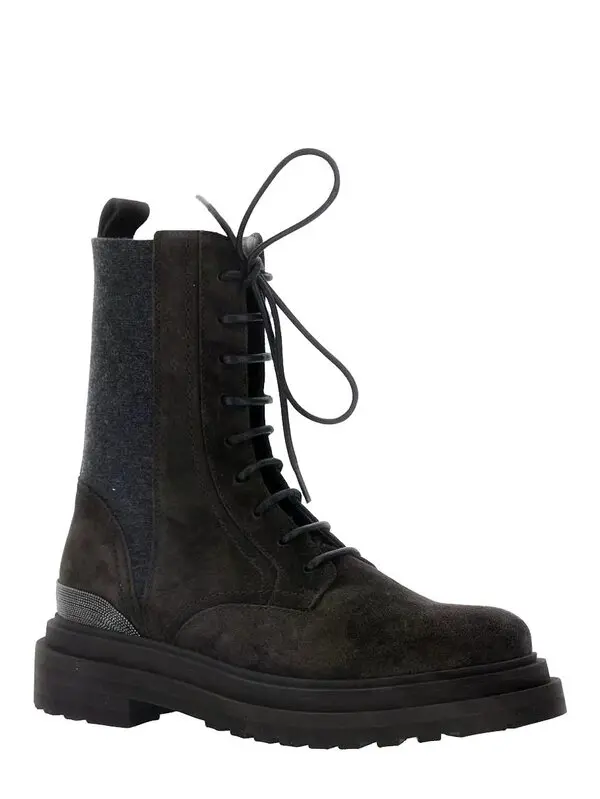 Brunello Cucinelli Lace-up Monili-embellished Boots - Brown