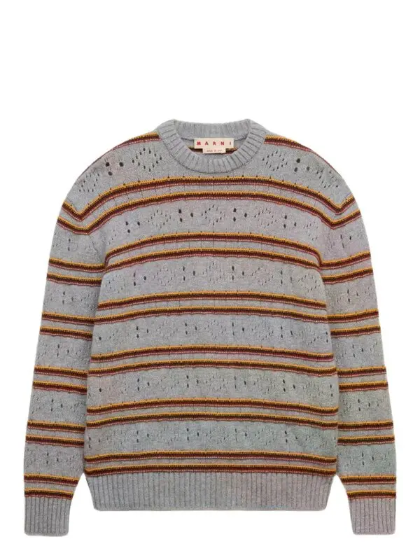 Marni Distressed Striped-knit Sweater - Grey