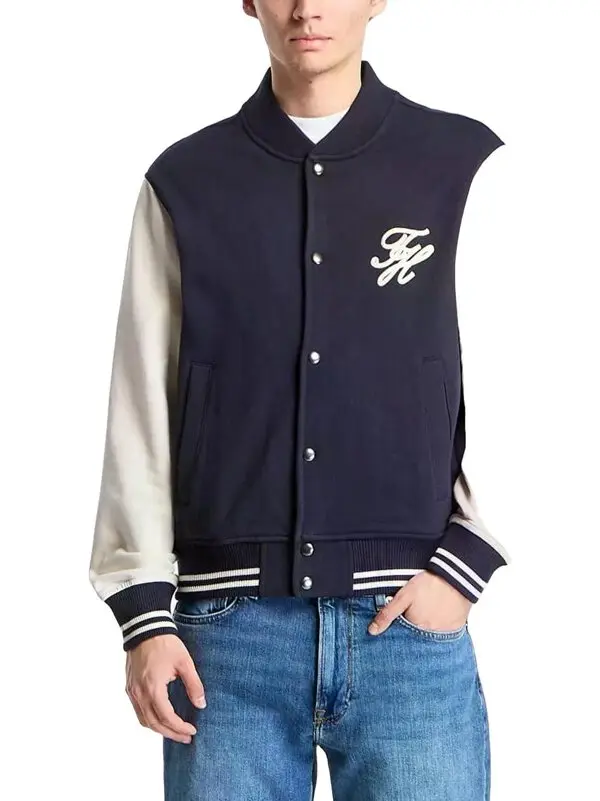 Tommy Hilfiger Logo-embroidered Colour-block Bomber Jacket - Blue