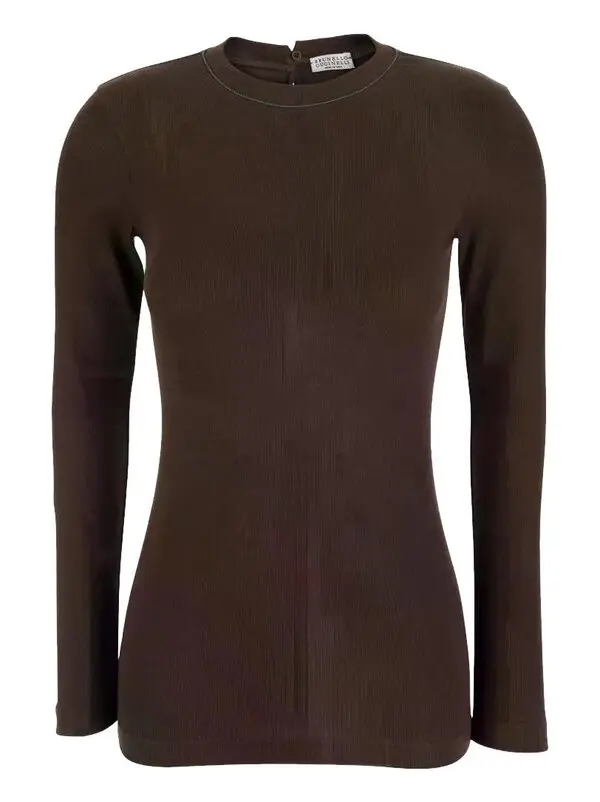 Brunello Cucinelli Monili-trim Long-sleeve T-shirt - Brown