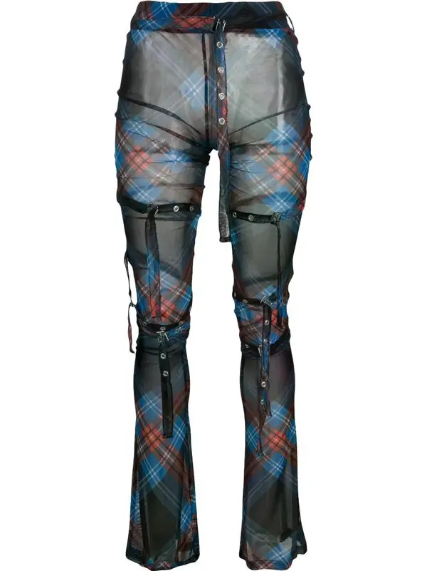 CHARLES JEFFREY Tartan Buckled Leggings - Blue