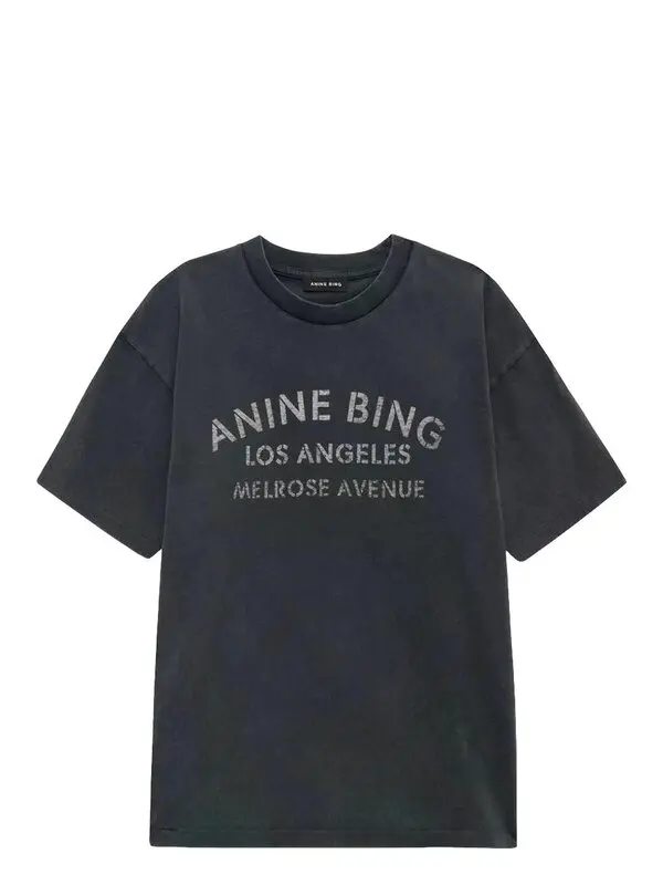ANINE BING Melrose Stencil-print Cotton T-shirt - Black