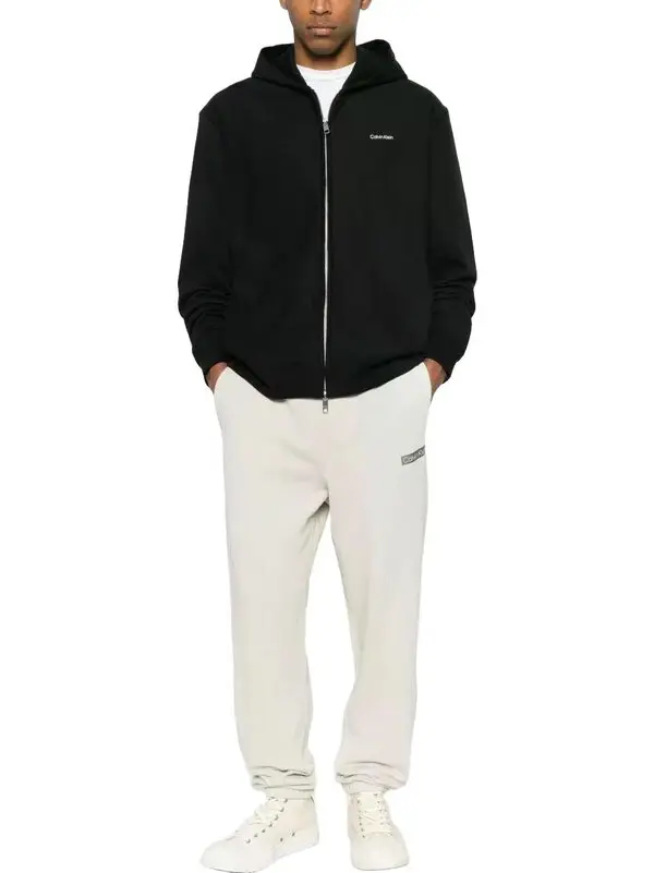 Calvin Klein Embroidered-logo Zip-up Hoodie - Black