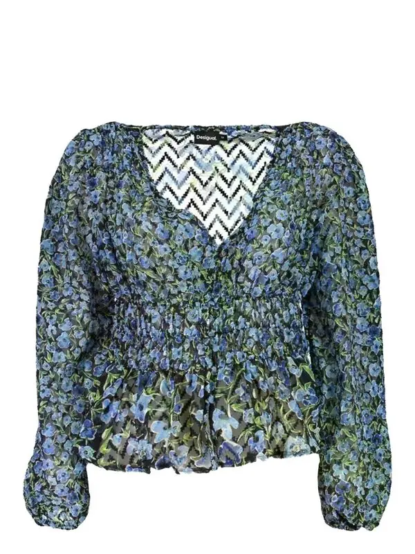 Desigual Floral Print Smocked Waist Blouse - Blue