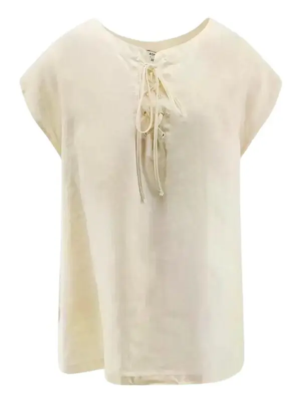 Aspesi Lace-up Short-sleeve Blouse - Neutrals