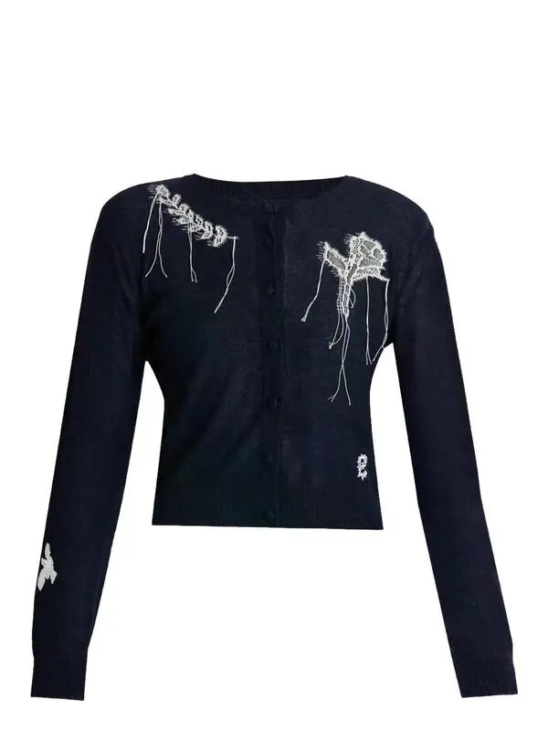 Erdem Lace Appliqué Fine-knit Cardigan - Blue