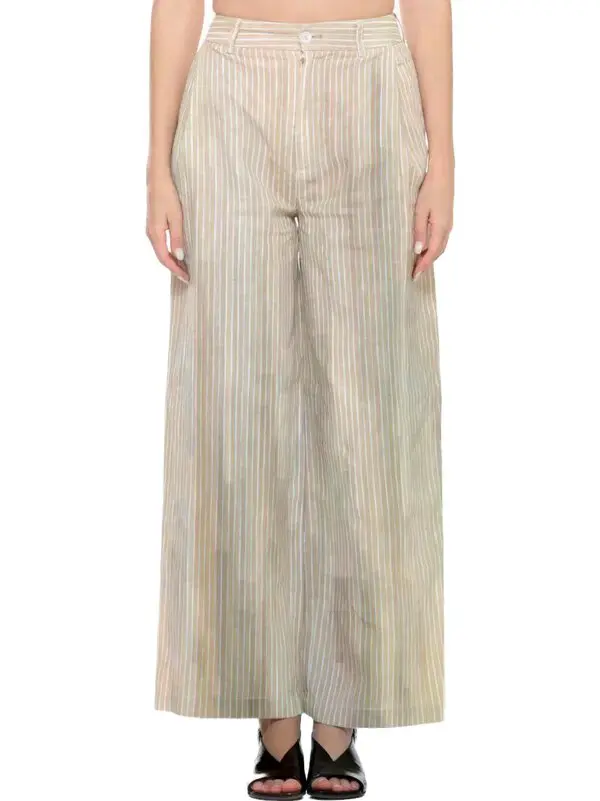 120% Lino Vertical-stripe Linen Trousers - Neutrals