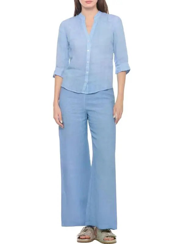 120% Lino Wide-leg Linen Trousers - Blue