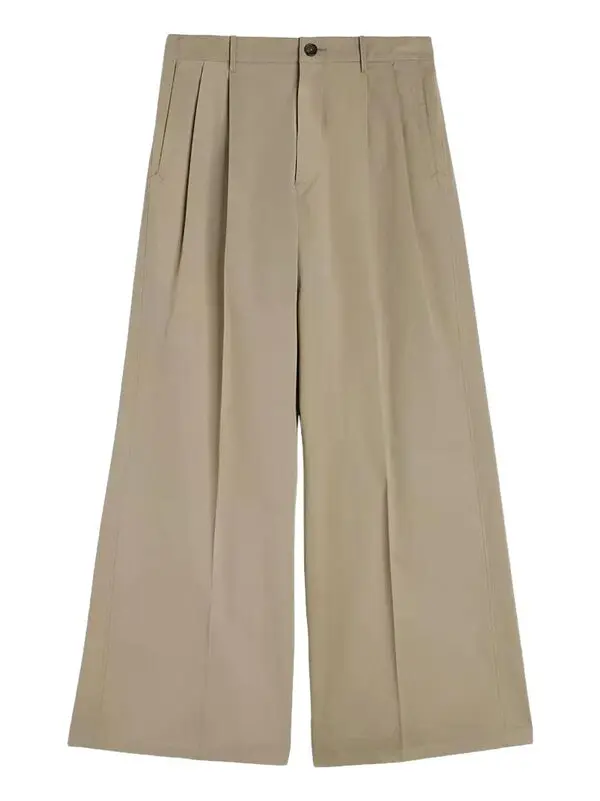 JIL SANDER Pleated Wide-leg Cotton Trousers - Neutrals