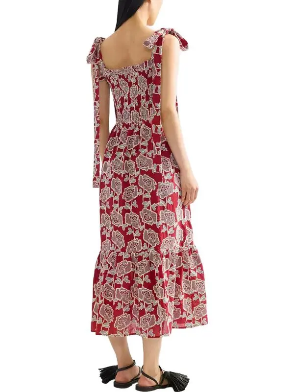 Erdem Floral Embroidered Tie Midi Dress - Red