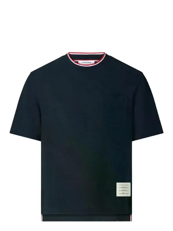 Thom Browne Textured-cotton Chest-pocket T-shirt - Blue