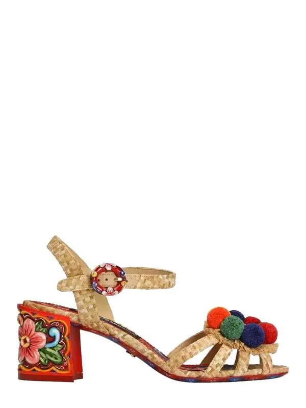 Dolce & Gabbana Raffia Sandals With Embroidery - Neutrals