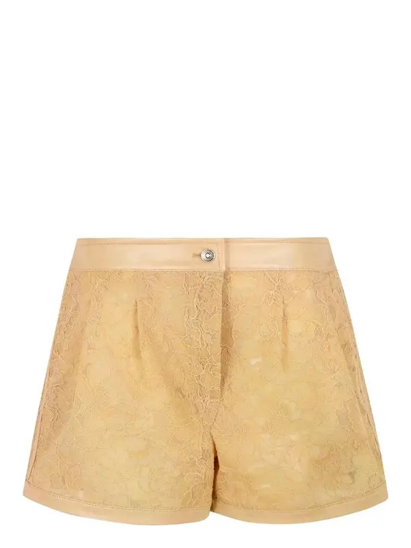 Ermanno Scervino Lace-overlay Leather-trim Shorts - Brown