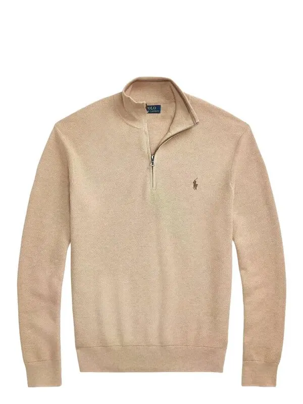 Polo Ralph Lauren Quarter-zip Embroidered-logo Sweater - Neutrals