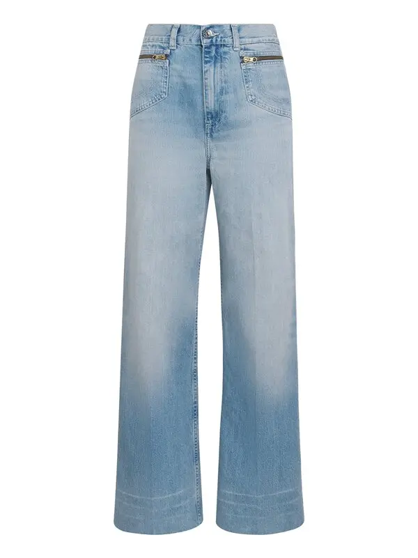 Sandro Zipped Pocket Wide Leg Jeans - Blue