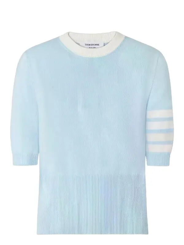 Thom Browne Short Sleeve T-shirt With Hector Intarsia - Powder Blue