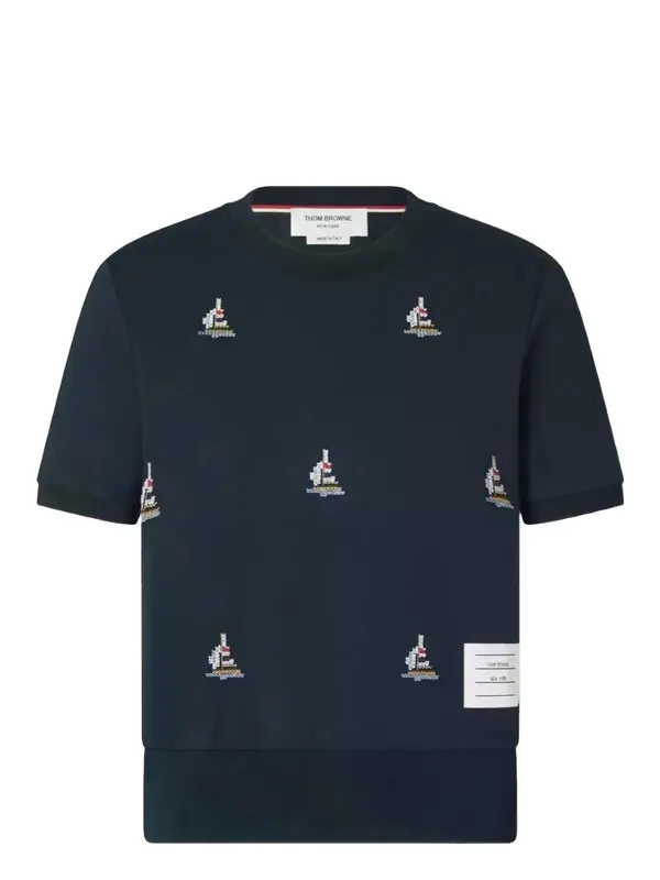 Thom Browne Embroidered Milano Rib T-shirt - Blue