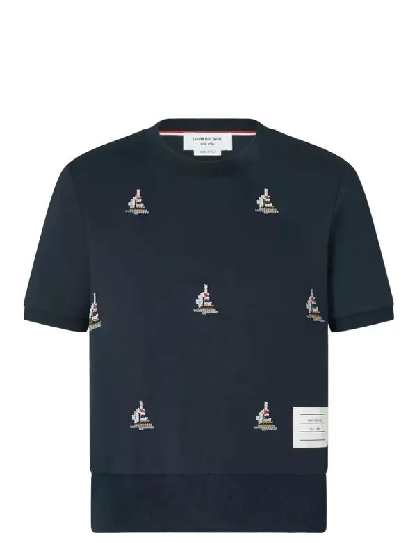 Thom Browne Embroidered Milano Rib T-shirt - Blue