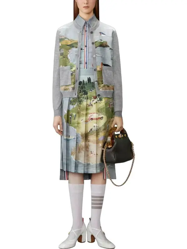 Thom Browne Nantucket Scenic Pleated Midi Skirt - Blue