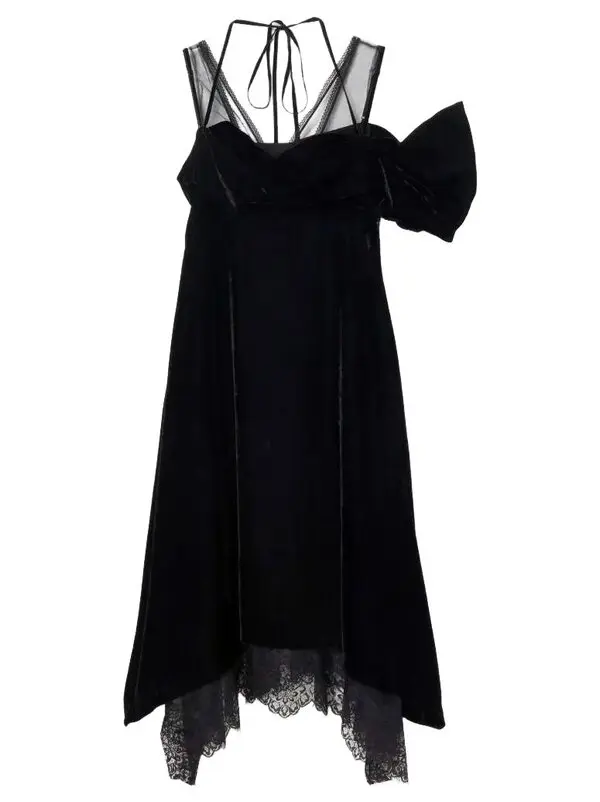 TANAKA DAISUKE Velvet And Lace Midi Dress - Black