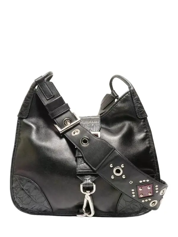 Prada Embellished Leather Shoulder Bag - Black