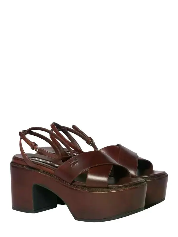 Miu Miu Leather Platform Sandals - Brown