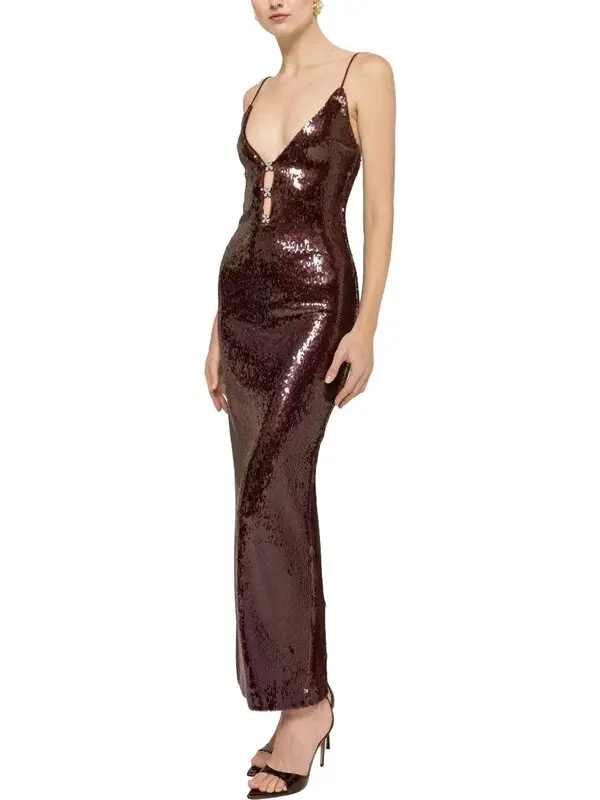 NISSA Crystal-detail Sequin Maxi Dress - Red