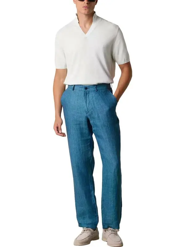 Brooks Brothers Herringbone Weave Linen Trousers - Blue