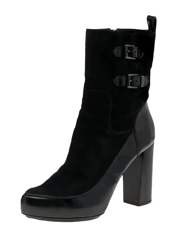 TOD'S Buckled Leather And Suede Boots - Black