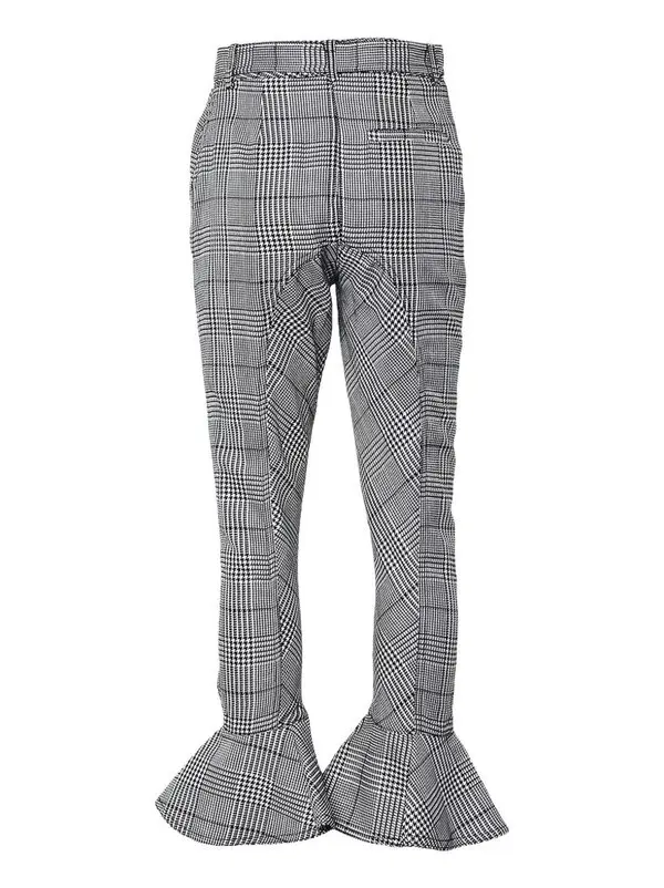 SELF-PORTRAIT Checkered Ruffled-hem Trousers - Grey