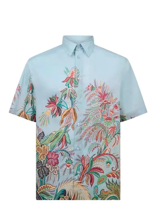 Etro Floral-print Short-sleeved Shirt - Blue