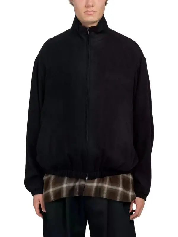 SSSTEIN Shirred Flannel Bomber Jacket - Black