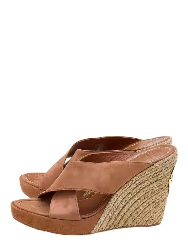 Tory Burch Suede Criss-cross Wedge Sandals - Brown