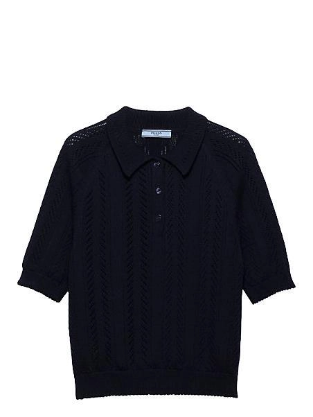 Prada Short-sleeve Openwork-knit Cotton Polo Shirt - Blue